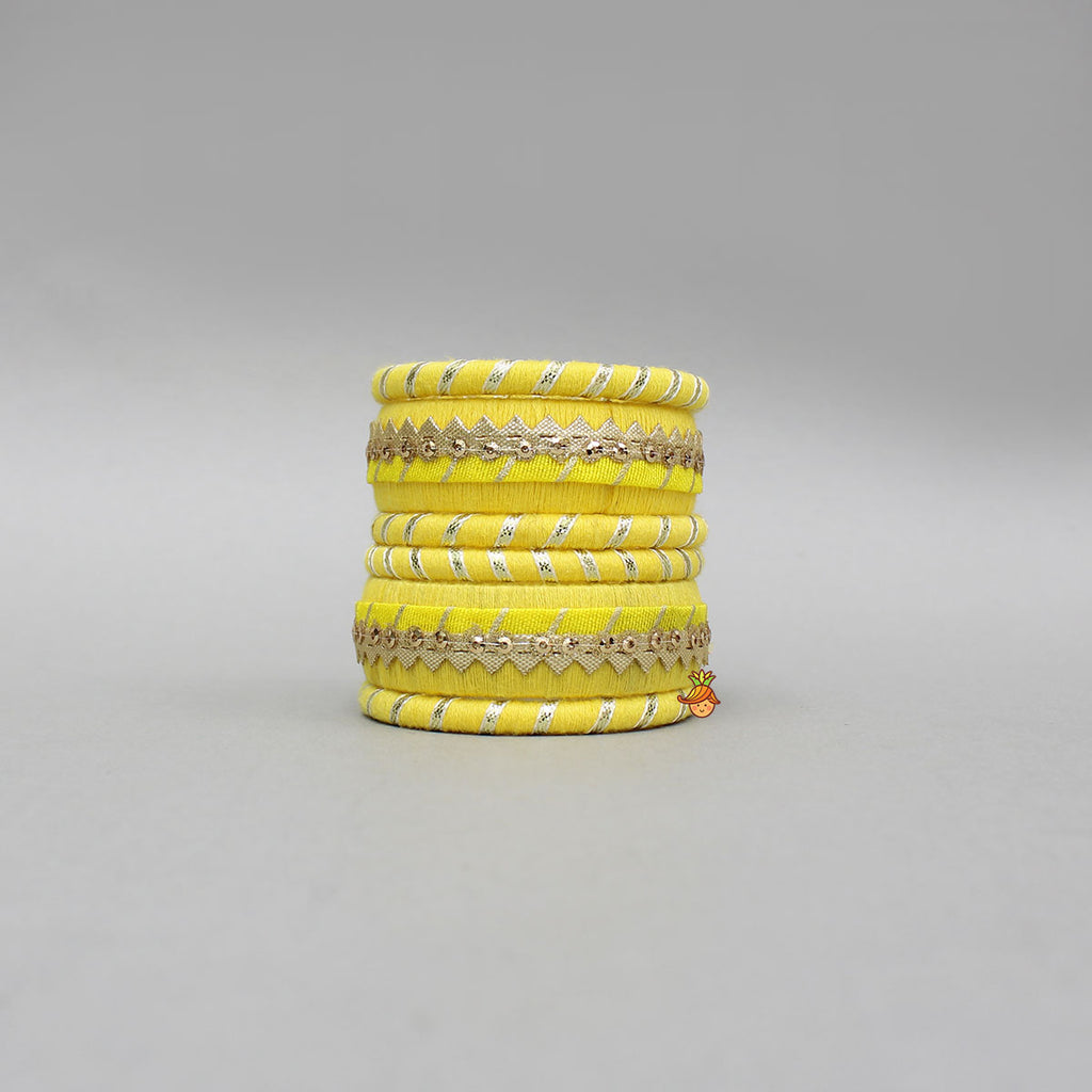 Gota Lace-Embellished Yellow Thread Bangles