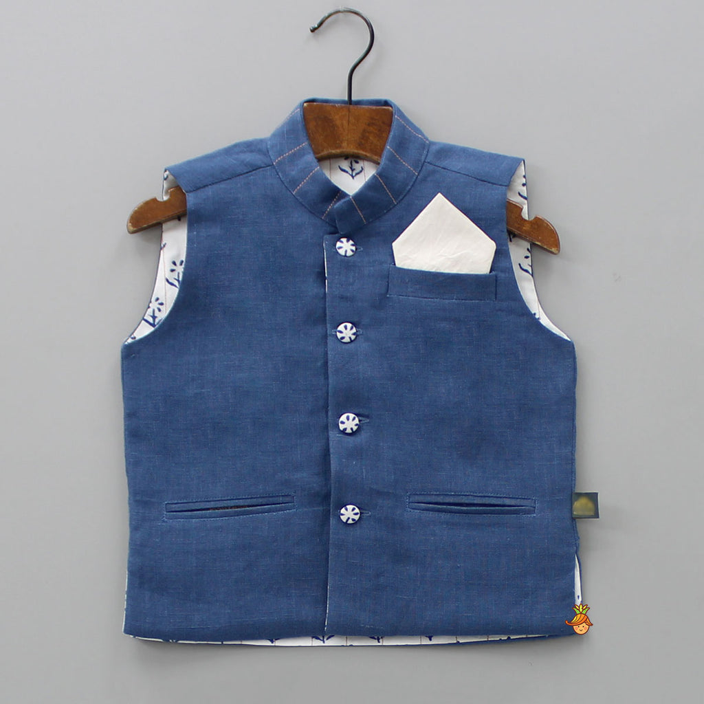 Pocket Square Front Open Blue Jacket