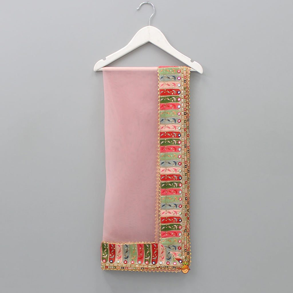 Abhla Work Peach Net Dupatta