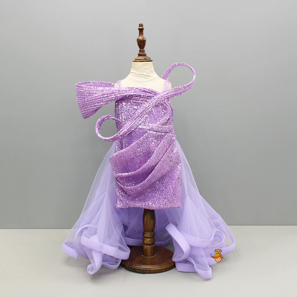 Lavender Sequins Embellished Strappy Dress With Stiff Belt And Detacha